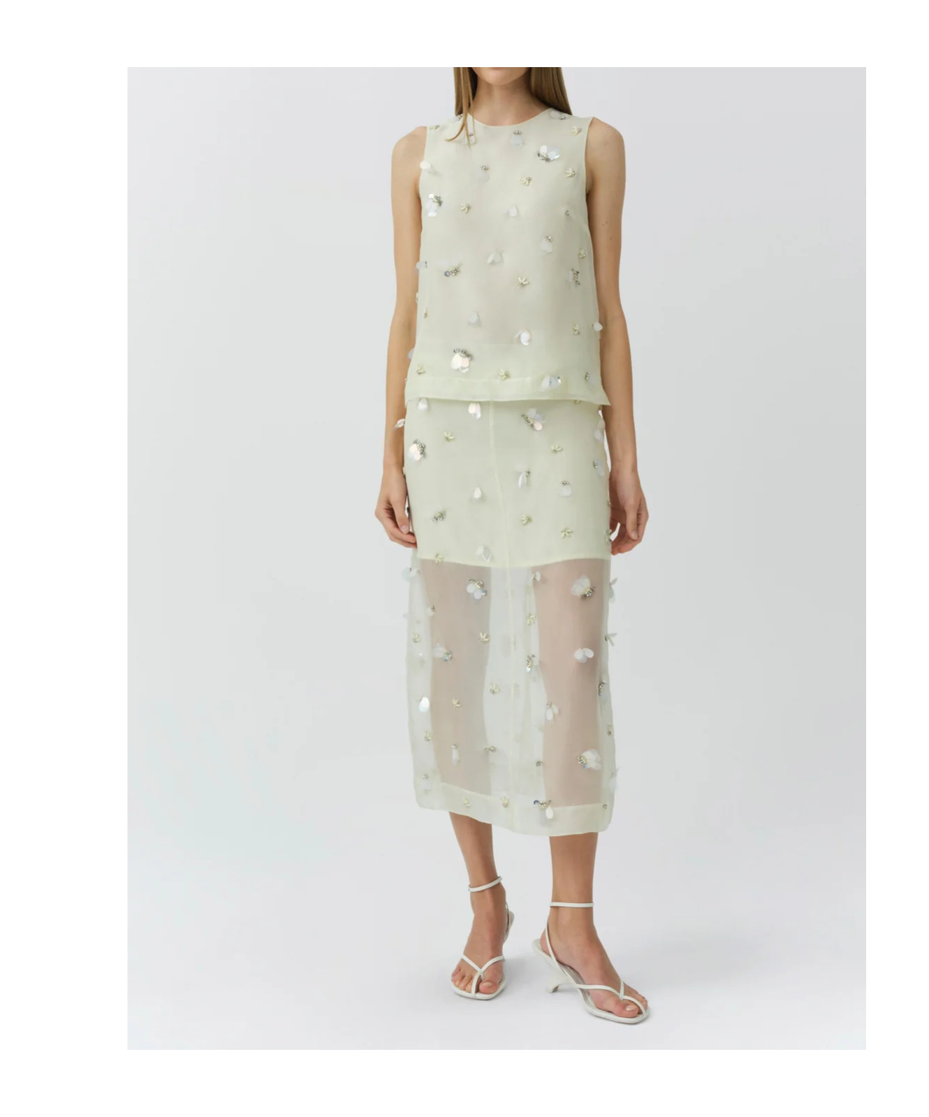 SIMKHAI Jonathan Simkhai Embellished Organza Sleeveless Top